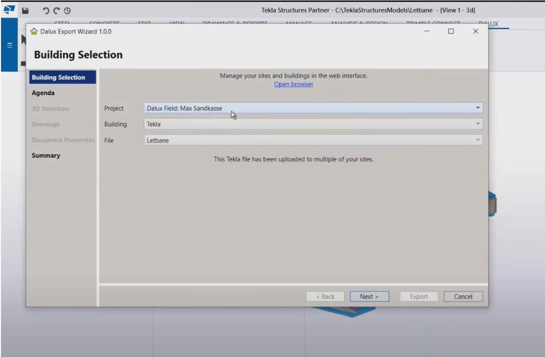 Tekla plugin – Dalux HelpCenter