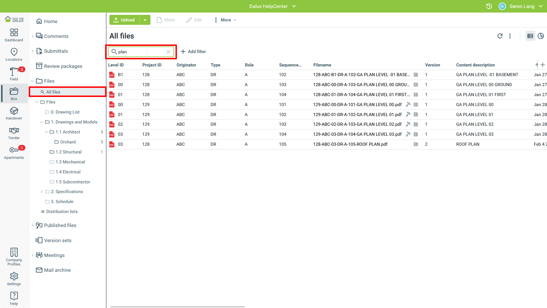 Search and filters in Box – Dalux HelpCenter